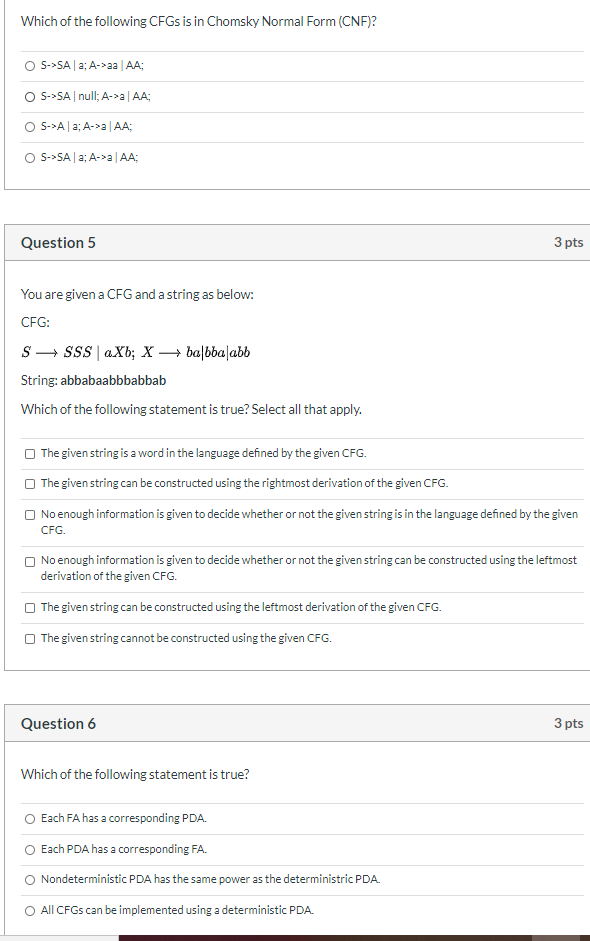 Solved Which of the following CFGs is in Chomsky Normal Form | Chegg.com