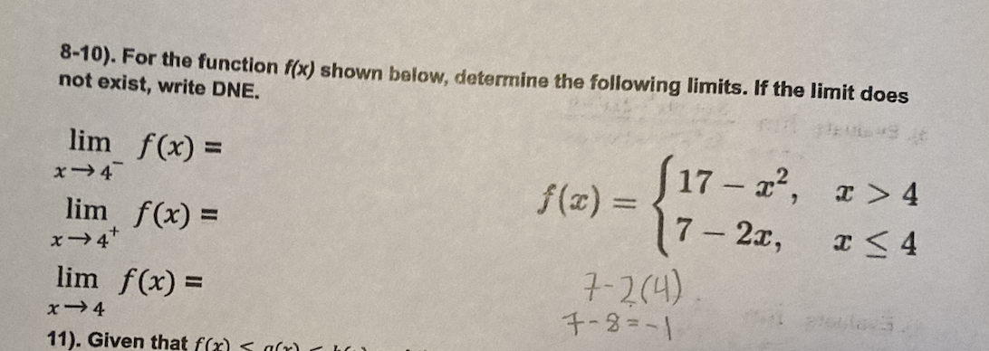 Solved 8-10). For the function f(x) shown below, determine | Chegg.com