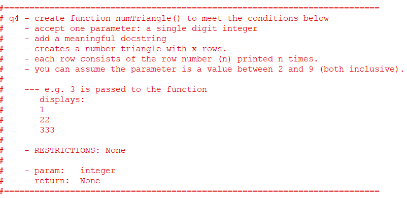 Solved q4 - create function numTriangle() to meet the | Chegg.com