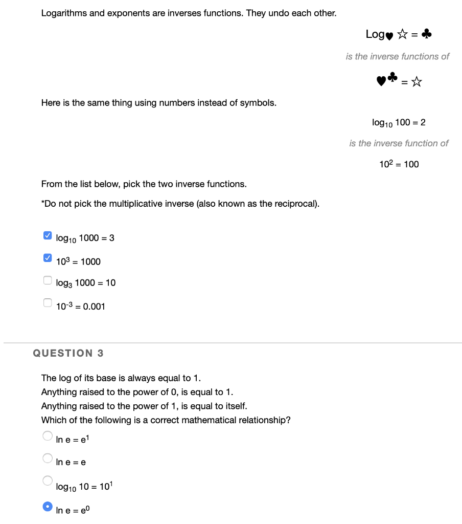 Solved Logarithms and exponents are inverses functions. They | Chegg.com