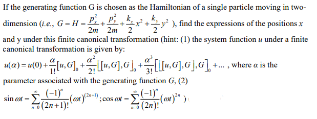 If the generating function G is chosen as the | Chegg.com