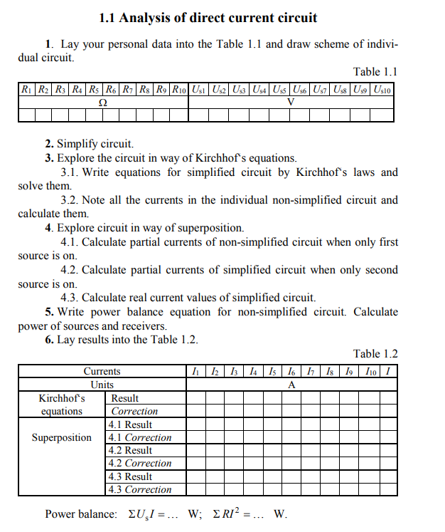 1.1 Analysis of direct current circuit 1. Lay your | Chegg.com