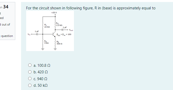 Solved For the circuit shown in following figure, Rin (base) | Chegg.com