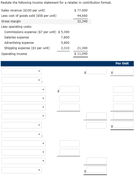 Solved Restate the following income statement for a retailer | Chegg.com