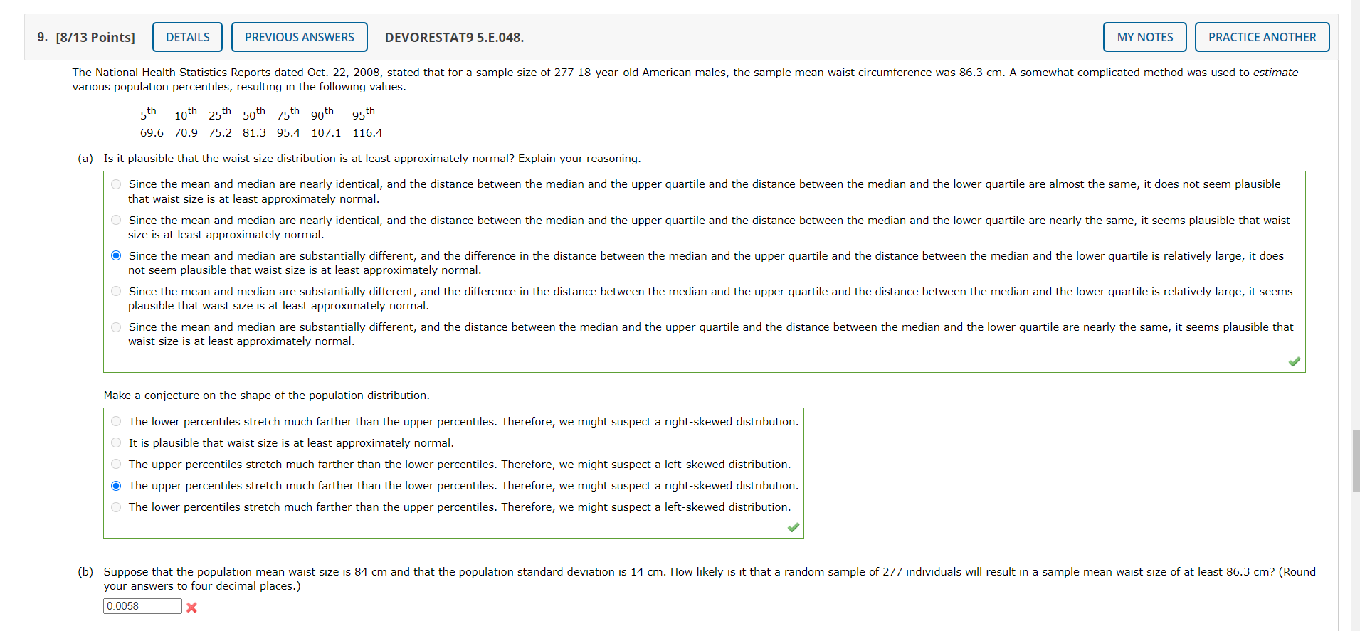 Solved 9. [8/13 Points] DETAILS PREVIOUS ANSWERS DEVORESTAT9 | Chegg.com