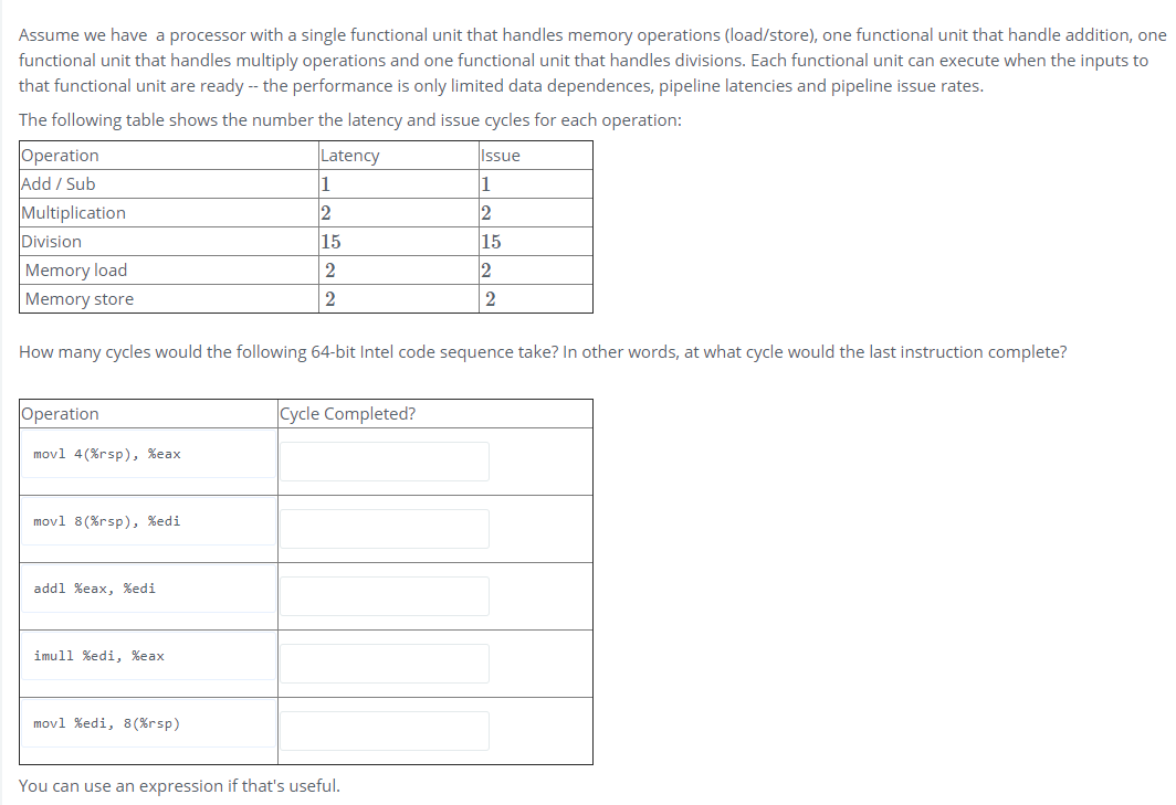 Assume we have a processor with a single functional | Chegg.com