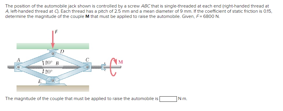 Solved The position of the automobile jack shown is | Chegg.com