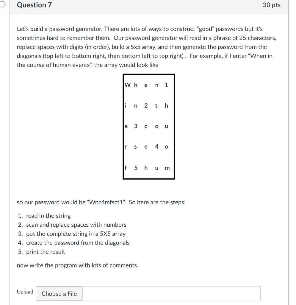 Solved Question 7 30 pts Let's build a password generator. | Chegg.com