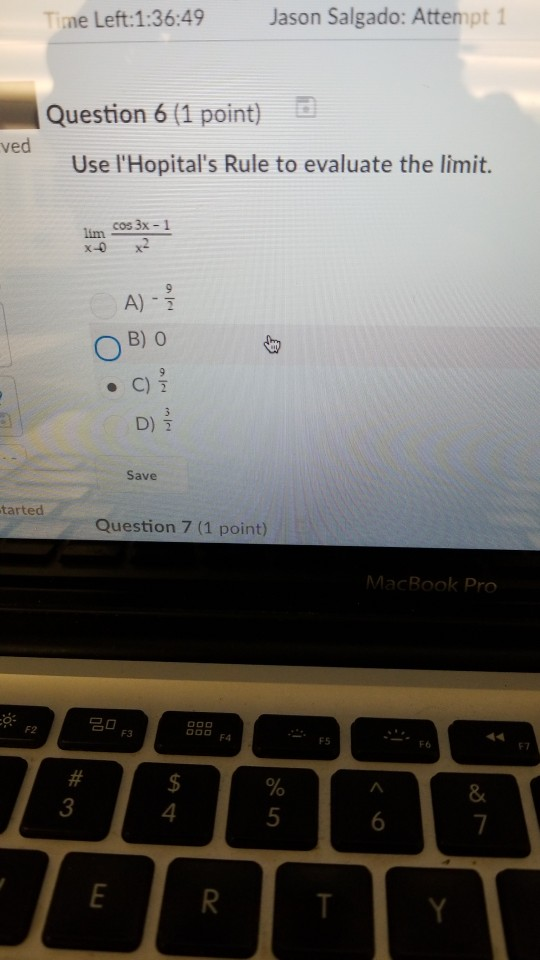 Solved Time Left:1:36:49 Jason Salgado: Attempt 1 Question 6 | Chegg.com