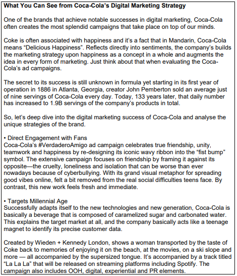 Solved What You Can See from Coca-Cola's Digital Marketing | Chegg.com