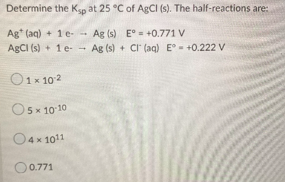 Solved Determine the Ksp at 25 °C of AgCl (s). The | Chegg.com