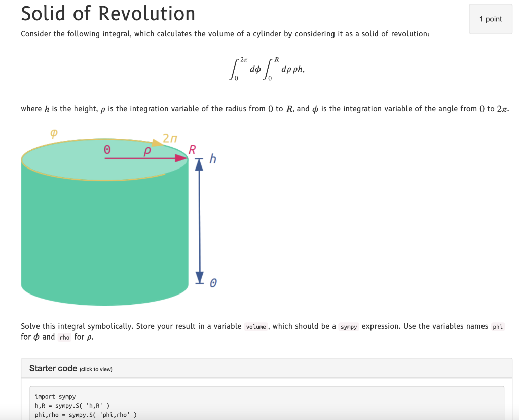 Solved Solid of Revolution 1 point Consider the following | Chegg.com