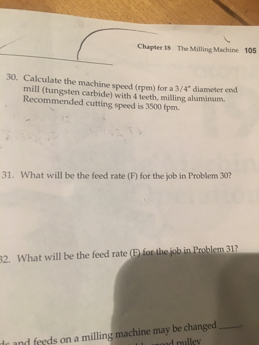 Solved Chapter 18 The Milling Machine 105 30. Calculate the | Chegg.com