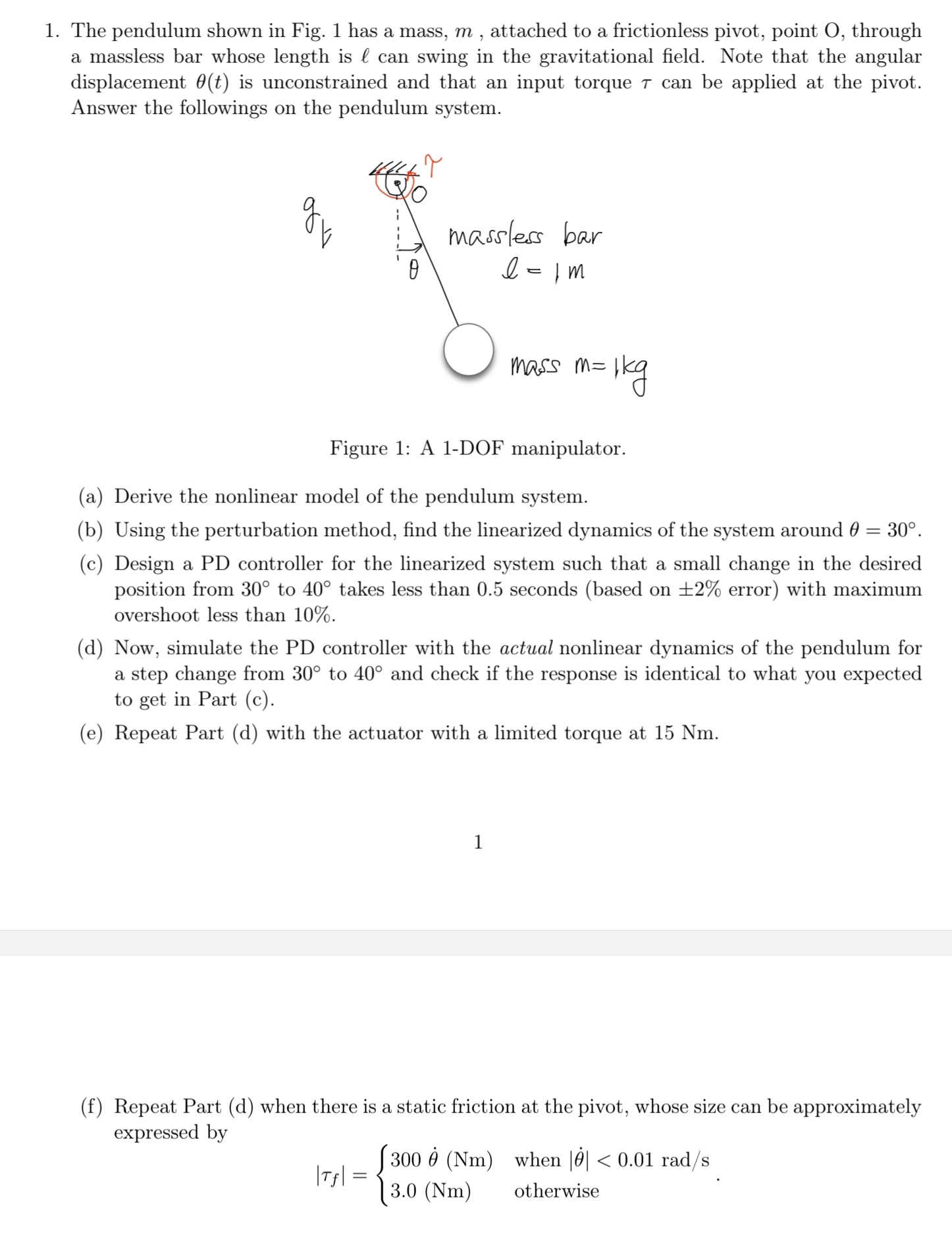 Solved 1. The pendulum shown in Fig. 1 has a mass, m, | Chegg.com