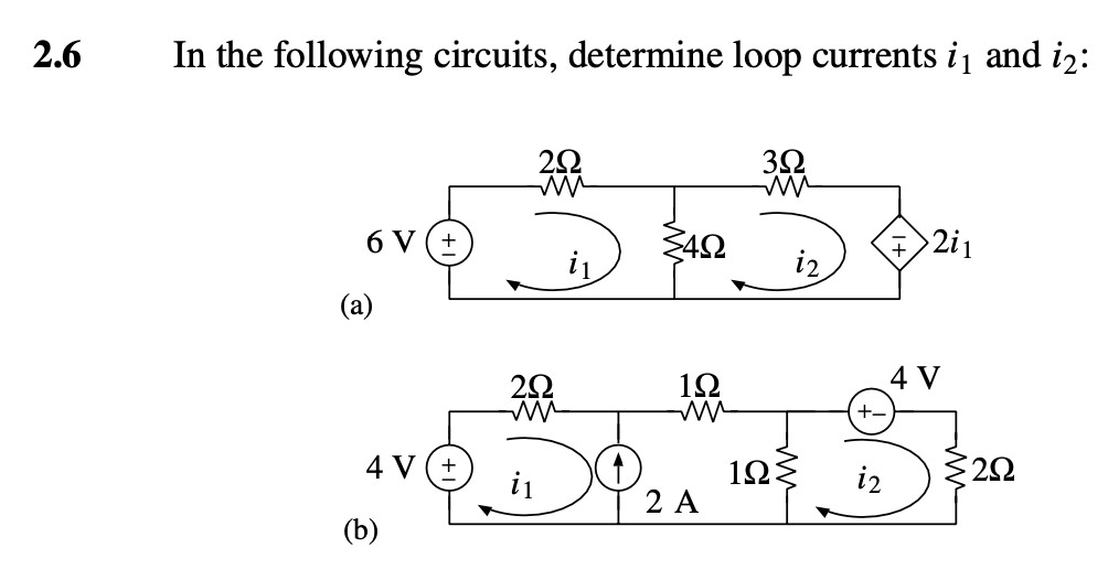 Solved 2.6 In the following circuits, determine loop | Chegg.com