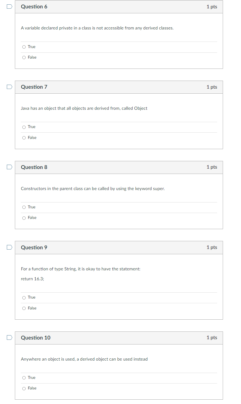 Solved D Question 6 1 pts A variable declared private in a | Chegg.com