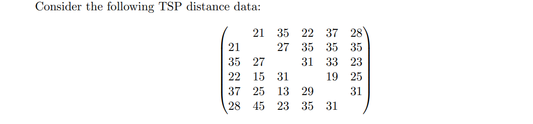 Solved Consider the following TSP distance data: | Chegg.com