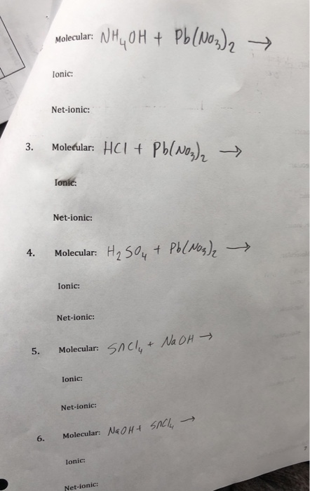 Solved Molecular: NH40H + pbl㎍2 → lonic Net-ionic: 3. | Chegg.com