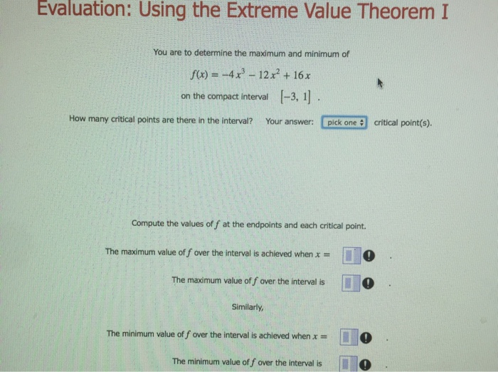 Solved Evaluation: Using the Extreme Value Theorem I You are | Chegg.com