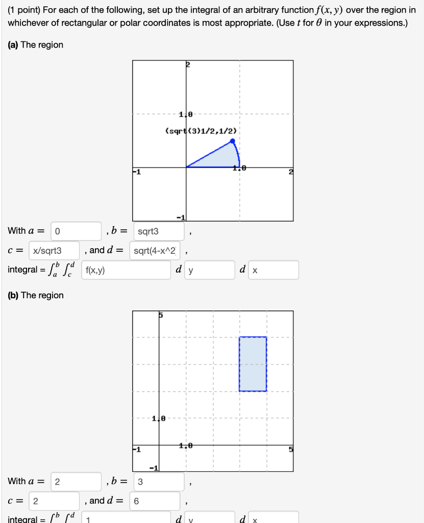 Solved (1 point) For each of the following, set up the | Chegg.com