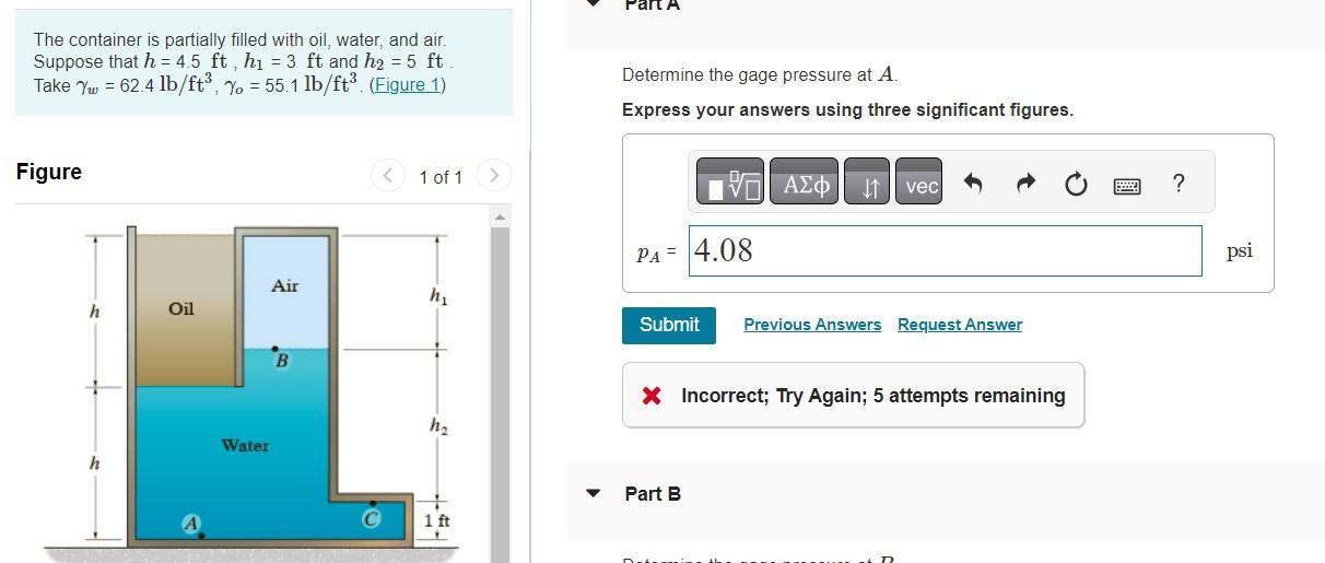 Solved The container is partially filled with oil, water, | Chegg.com