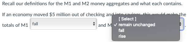 Solved Recall our definitions for the M1 and M2 money | Chegg.com