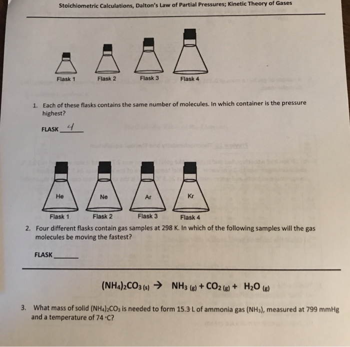 Solved Stoichiometric Calculations, Dalton's Law of Partial | Chegg.com