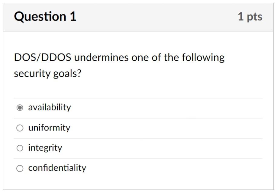 Solved DOS/DDOS undermines one of the following security | Chegg.com