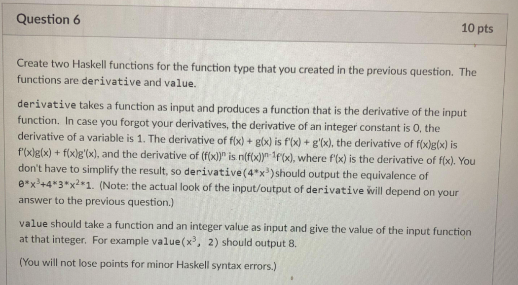 Question 6 10 pts Create two Haskell functions for | Chegg.com
