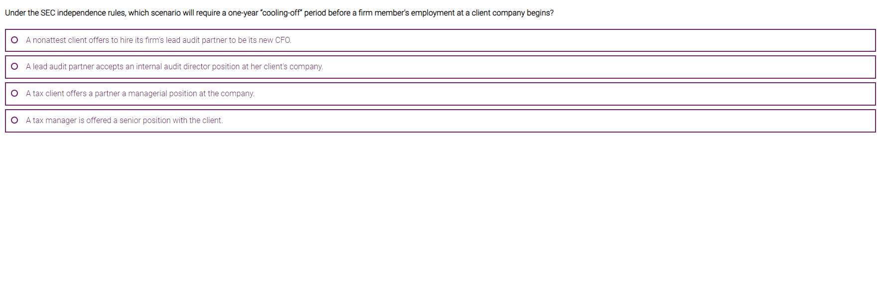 Solved Under the SEC independence rules, which scenario will | Chegg.com