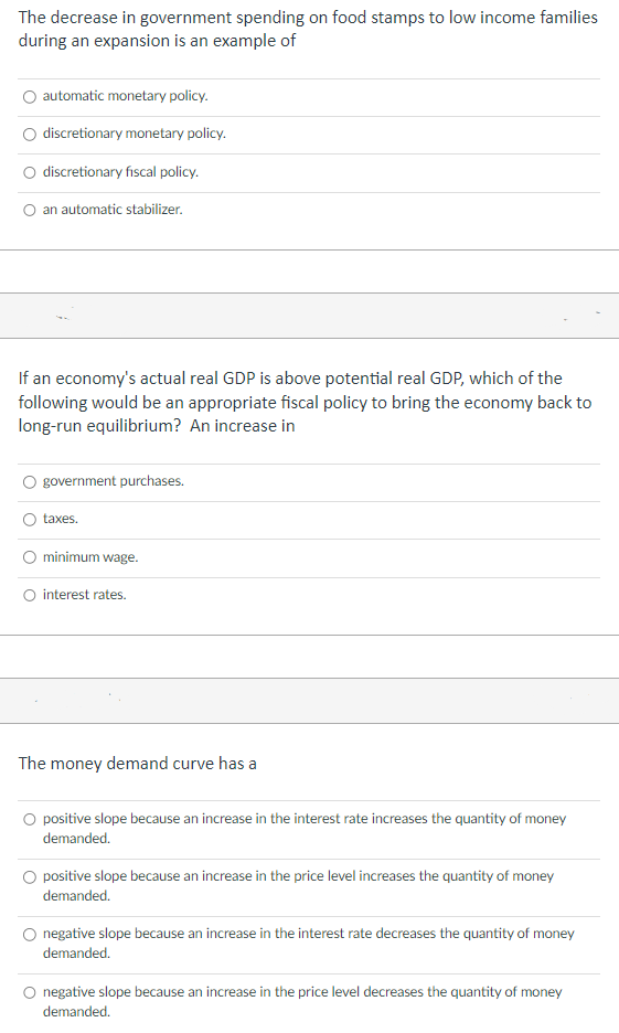 Solved The decrease in government spending on food stamps to | Chegg.com