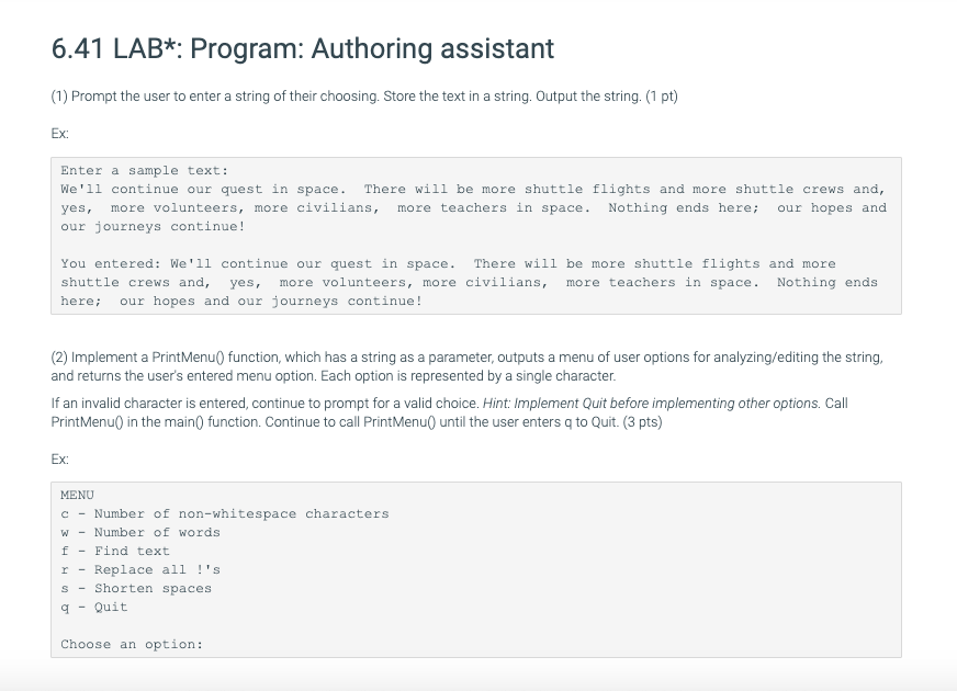 Solved 6.41 LAB*: Program: Authoring assistant (1) Prompt | Chegg.com
