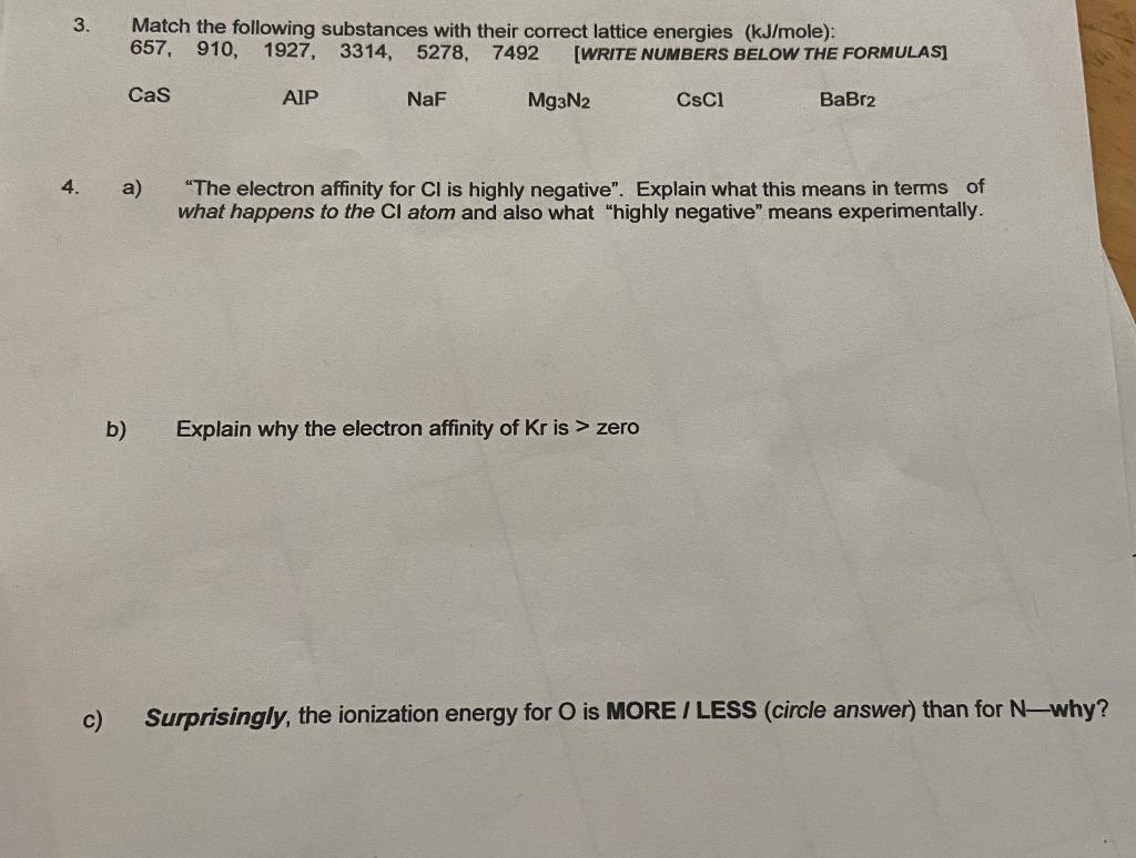 Solved 3. Match the following substances with their correct | Chegg.com