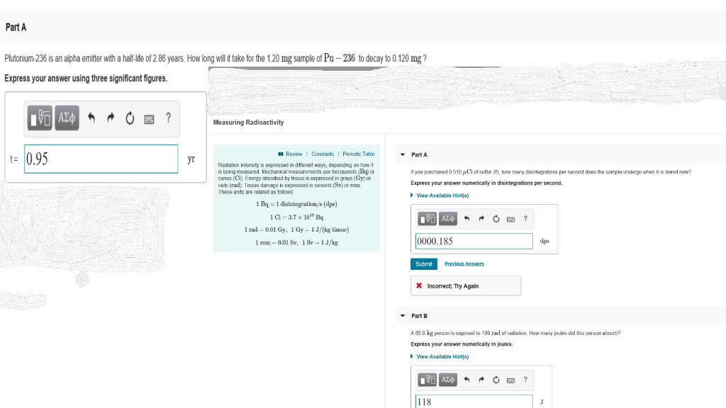 Solved 1 I Part A Plutonium 236 is an alpha emitter with a | Chegg.com