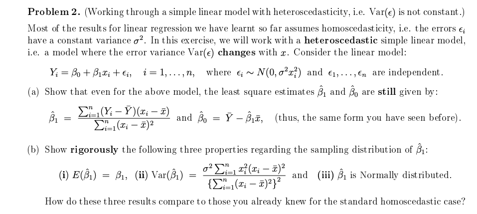 Solved Problem 2. (Working through a simple linear model | Chegg.com