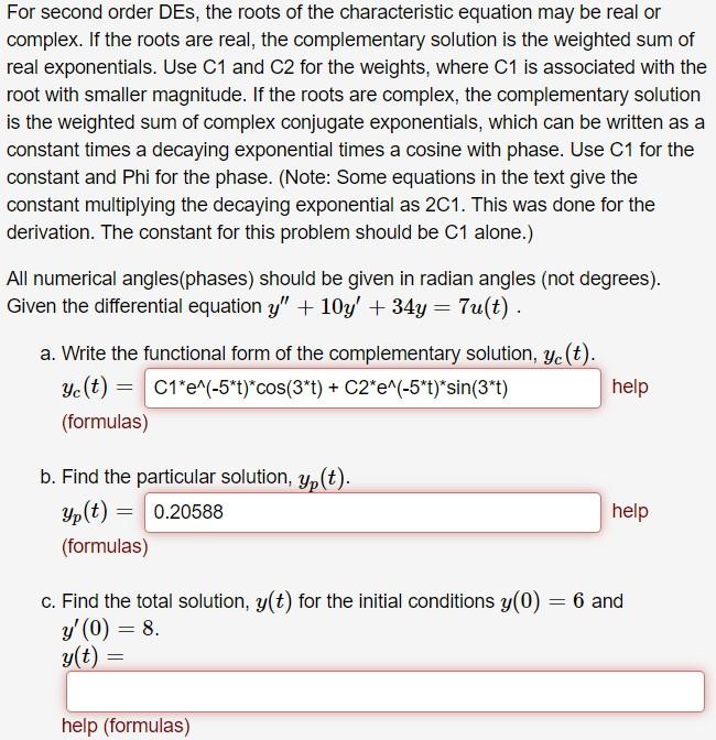 Solved For second order DEs, the roots of the characteristic | Chegg.com