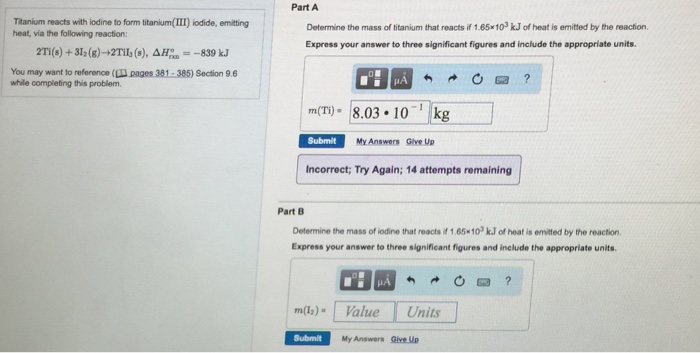 Solved Part A Titanium reacts with iodine to form titanium | Chegg.com