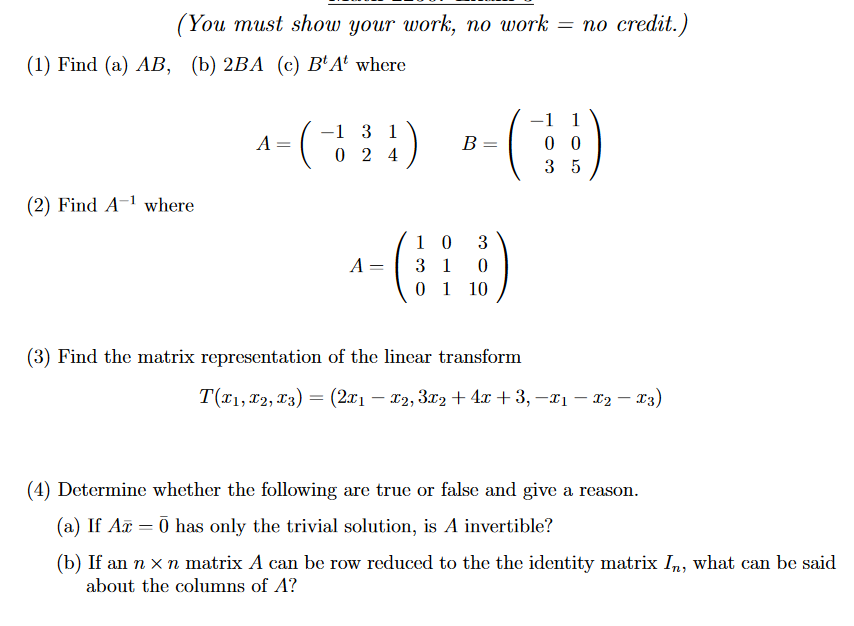 Solved Find the matrix representation of the linear | Chegg.com