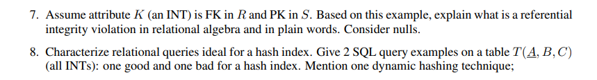Solved 7. Assume attribute K (an INT) is FK in R and PK in | Chegg.com