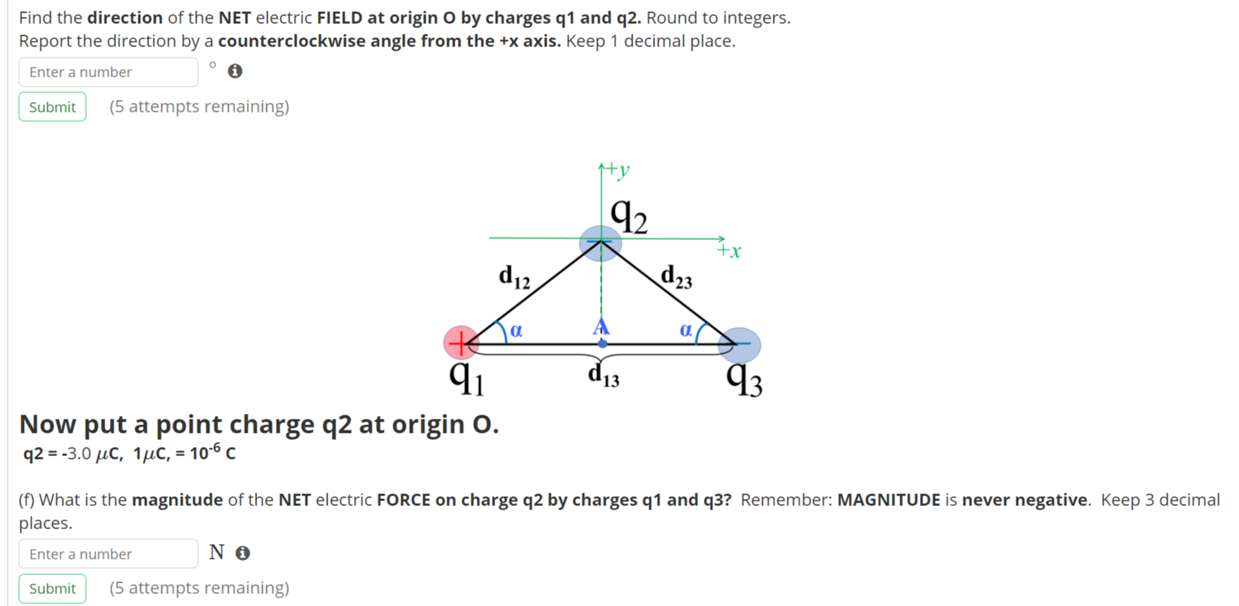 Solved Electric Field - 3 Point Charges on a Triangle Case 2 | Chegg.com