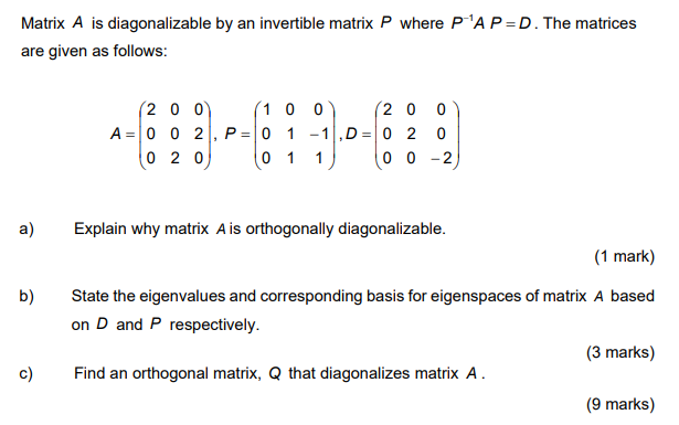 Solved Matrix A is diagonalizable by an invertible matrix P | Chegg.com