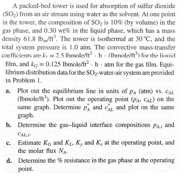 Solved A packed-bed tower is used for absorption of sulfur | Chegg.com