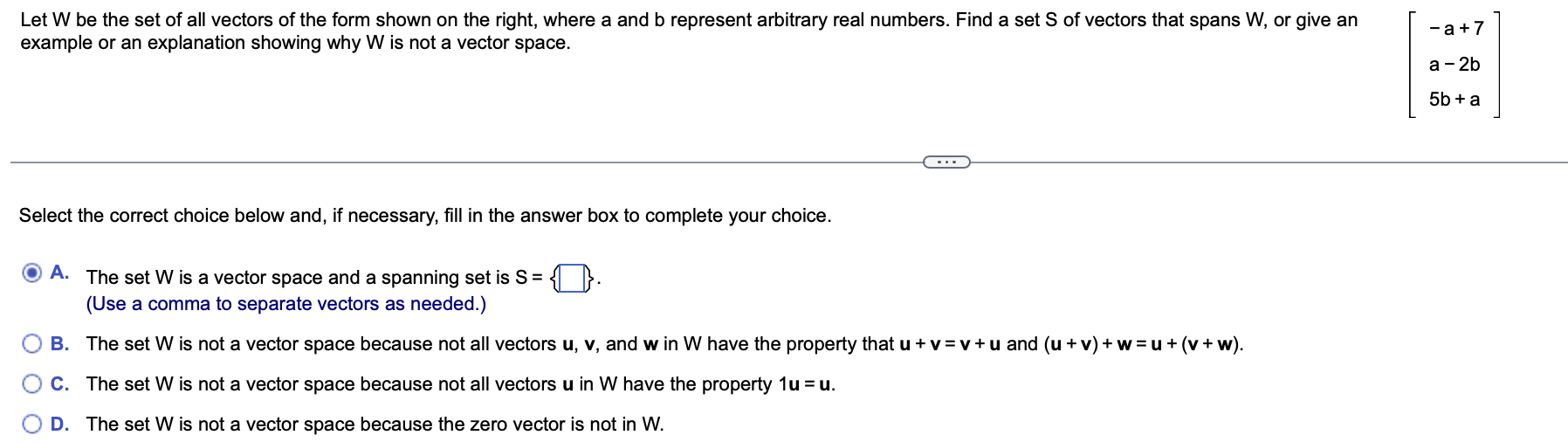 Solved Let W be the set of all vectors of the form shown on | Chegg.com