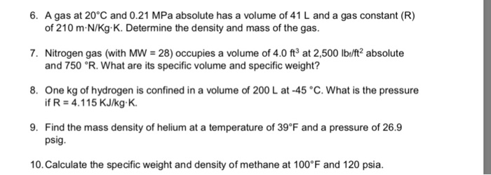 Solved A gas at 20°C and 0.21 MPa absolute has a volume of | Chegg.com