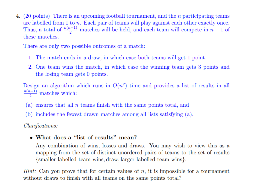 2 4. (20 points) There is an upcoming football | Chegg.com