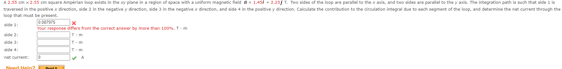 Solved A 2.55 cm x 2.55 cm square Ampèrian loop exists in | Chegg.com