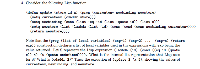 4. Consider the following Lisp function: (defun | Chegg.com