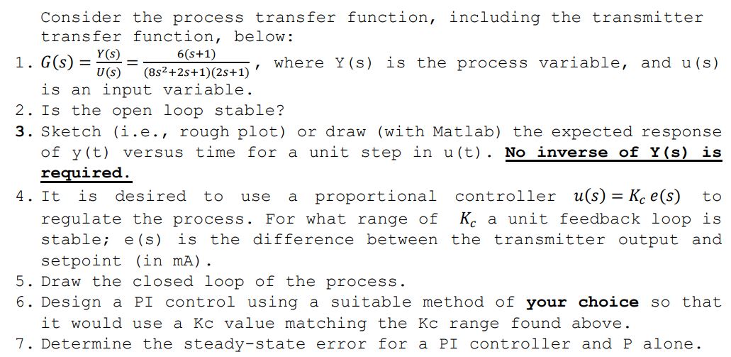 Solved Consider the process transfer function, including the | Chegg.com