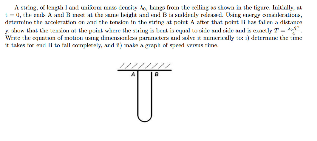 Solved A string, of length 1 and uniform mass density λ0, | Chegg.com