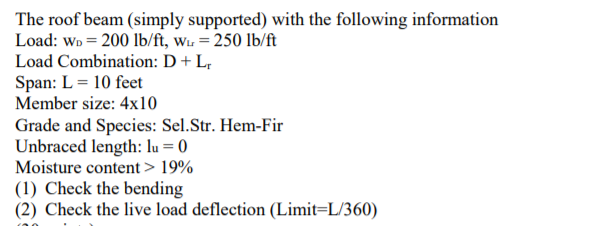 Solved The roof beam (simply supported) with the following | Chegg.com